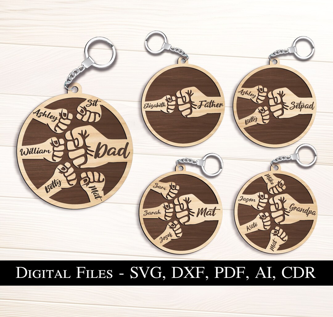 5 Father's Day Fist Bump Keychain Gift Key Chain Strong Family Grandpa ...