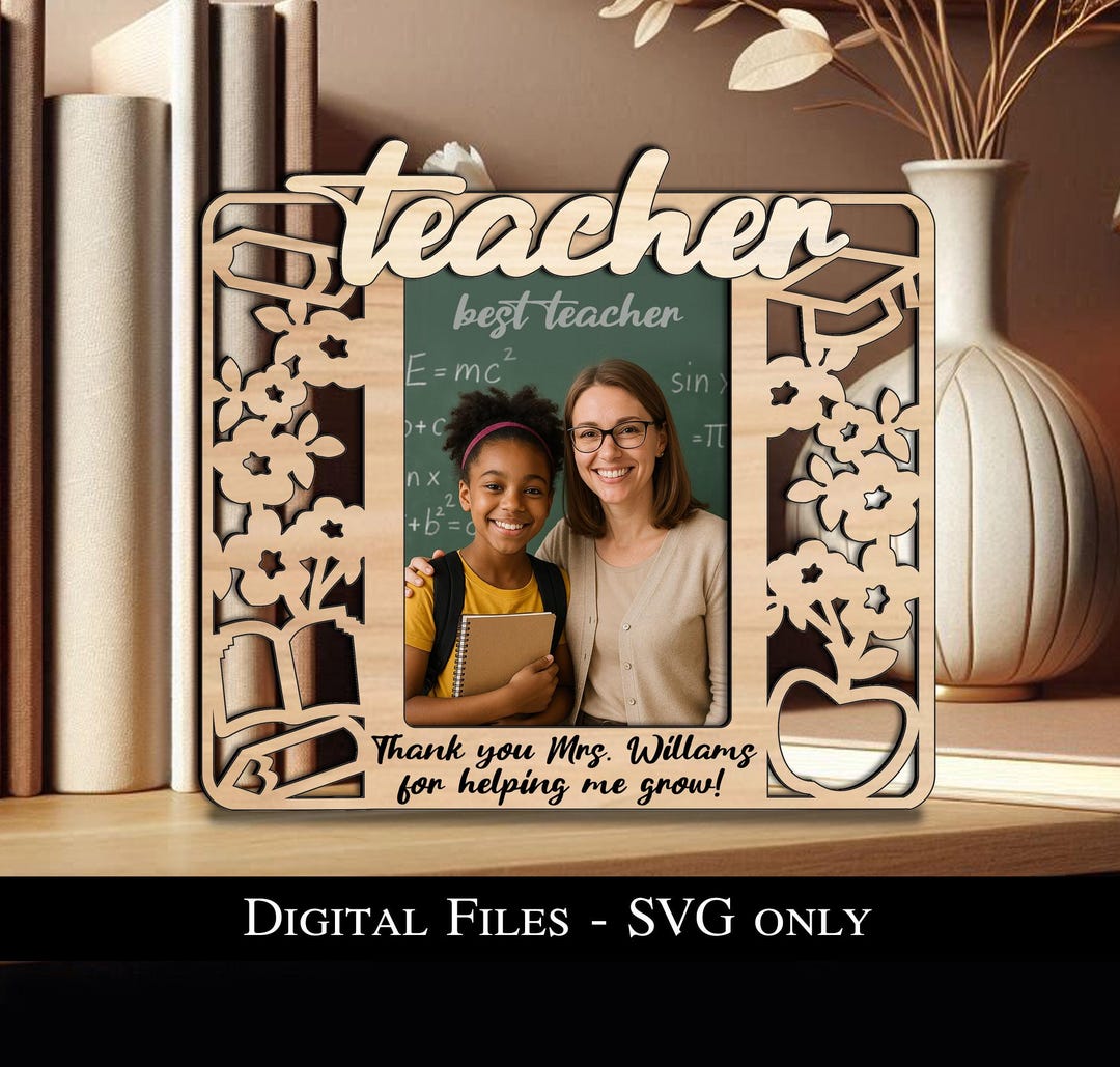 Cherry Blossom Teacher Photo Frame SVG Laser School Gift Digital ...