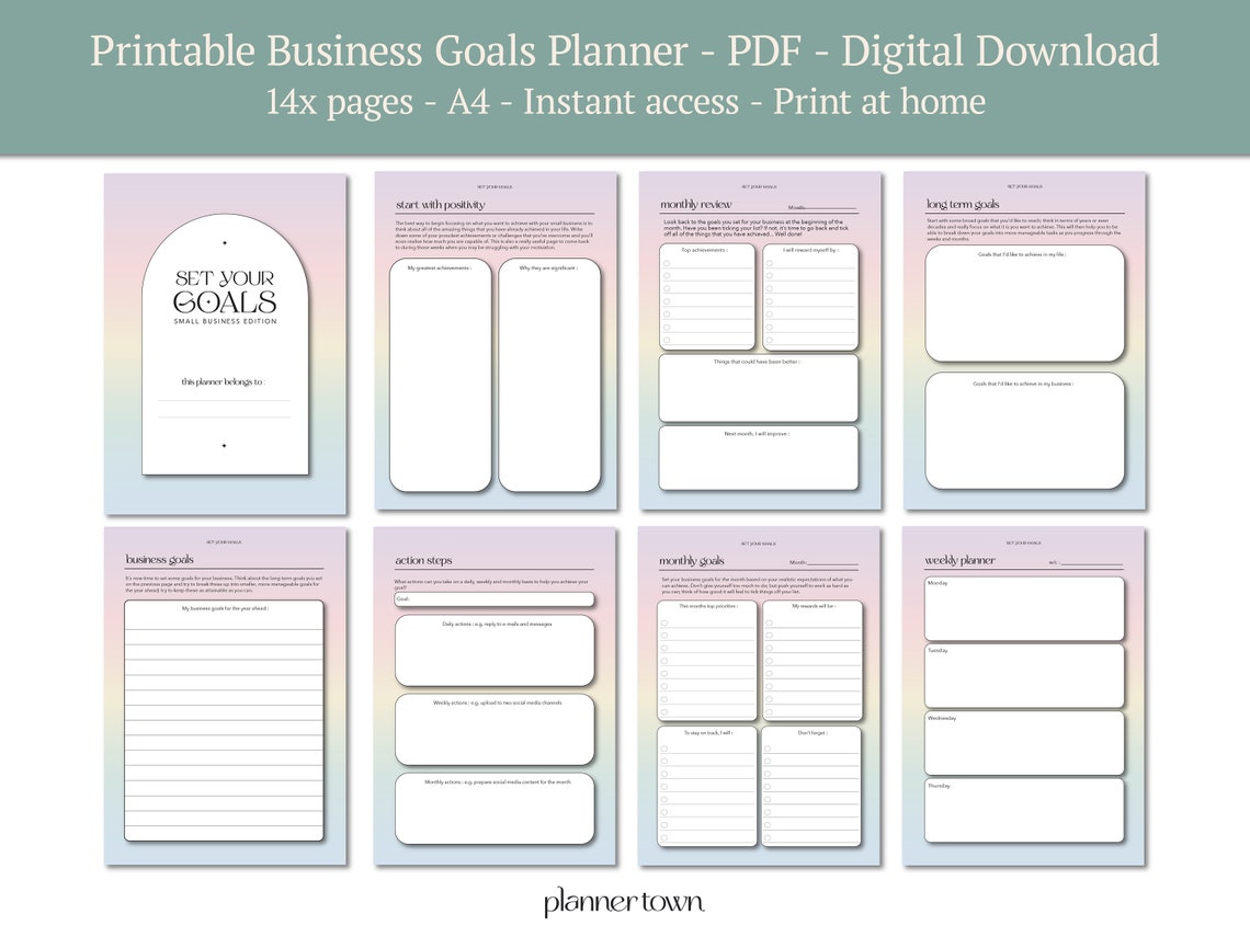 Print at Home Unicorn/rainbow Pastel Goals Planner for Entrepreneurs ...