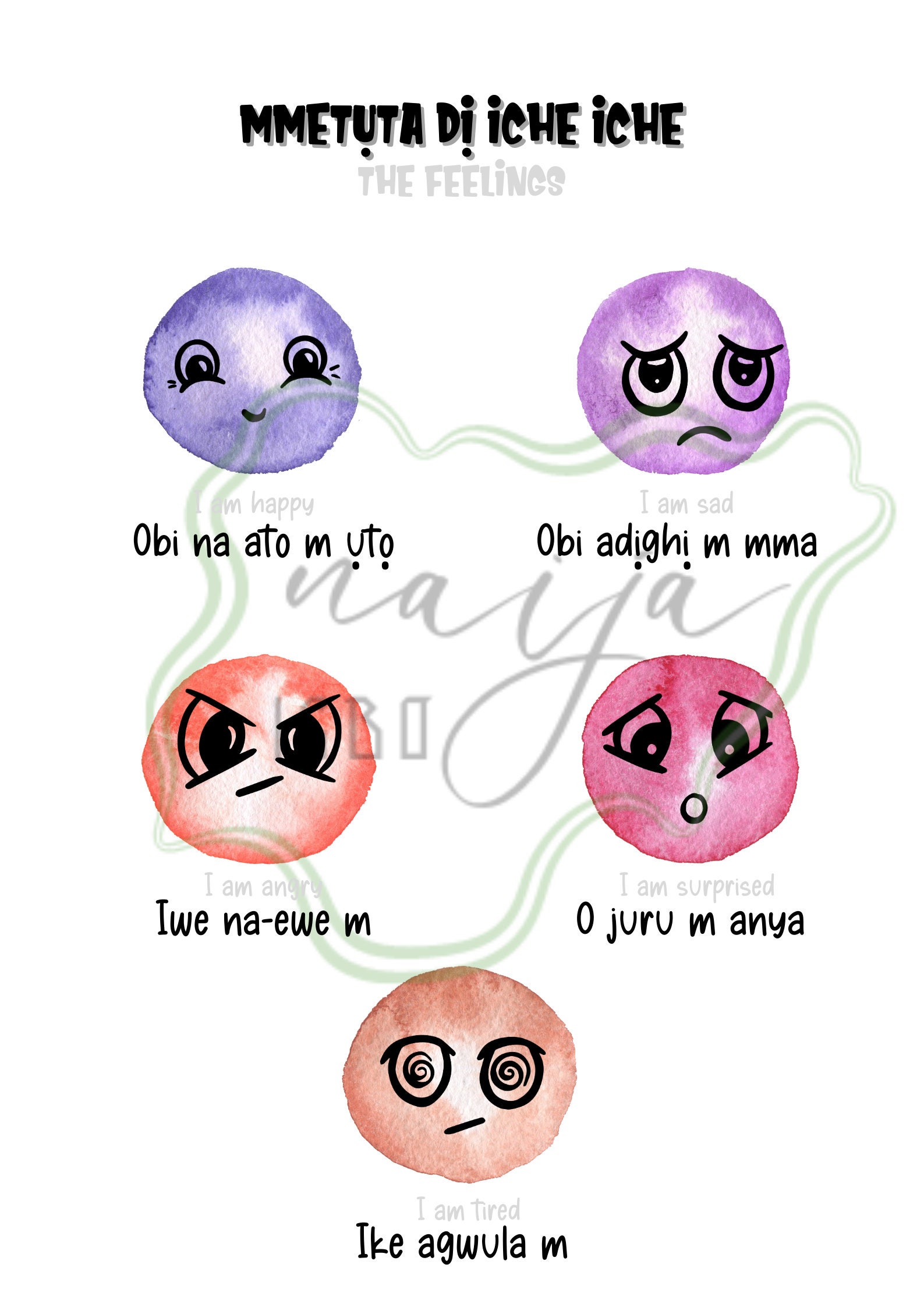 Igbo Printable Feelings Poster for Kids | Preschool Emotions ...