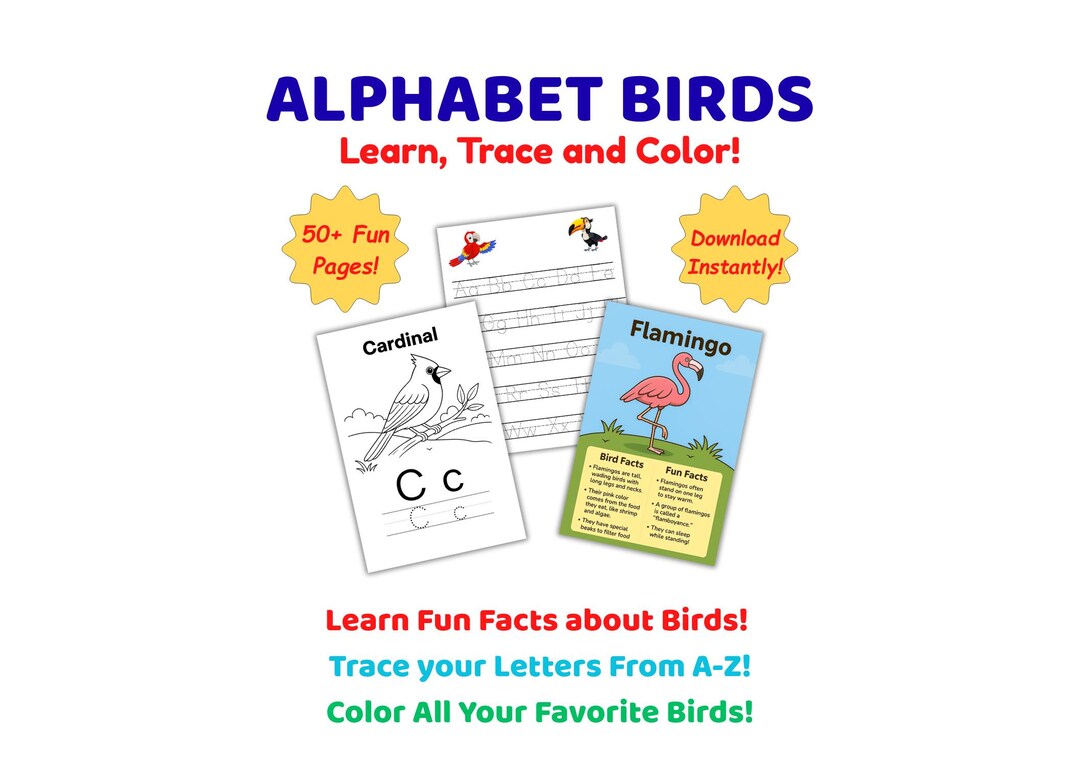 Alphabet Birds | A-Z Tracing & Coloring Book | FUN Bird Facts for Kids ...
