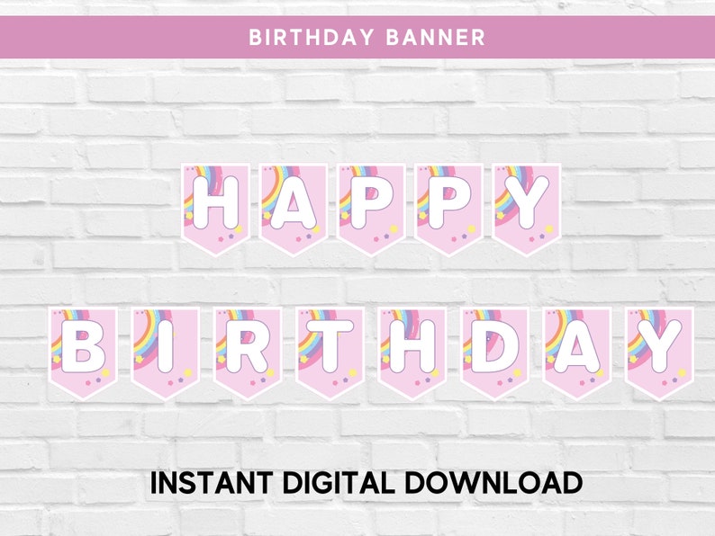 Happy Birthday Banner Instant Digital Download, Matching Banner, Pastel ...