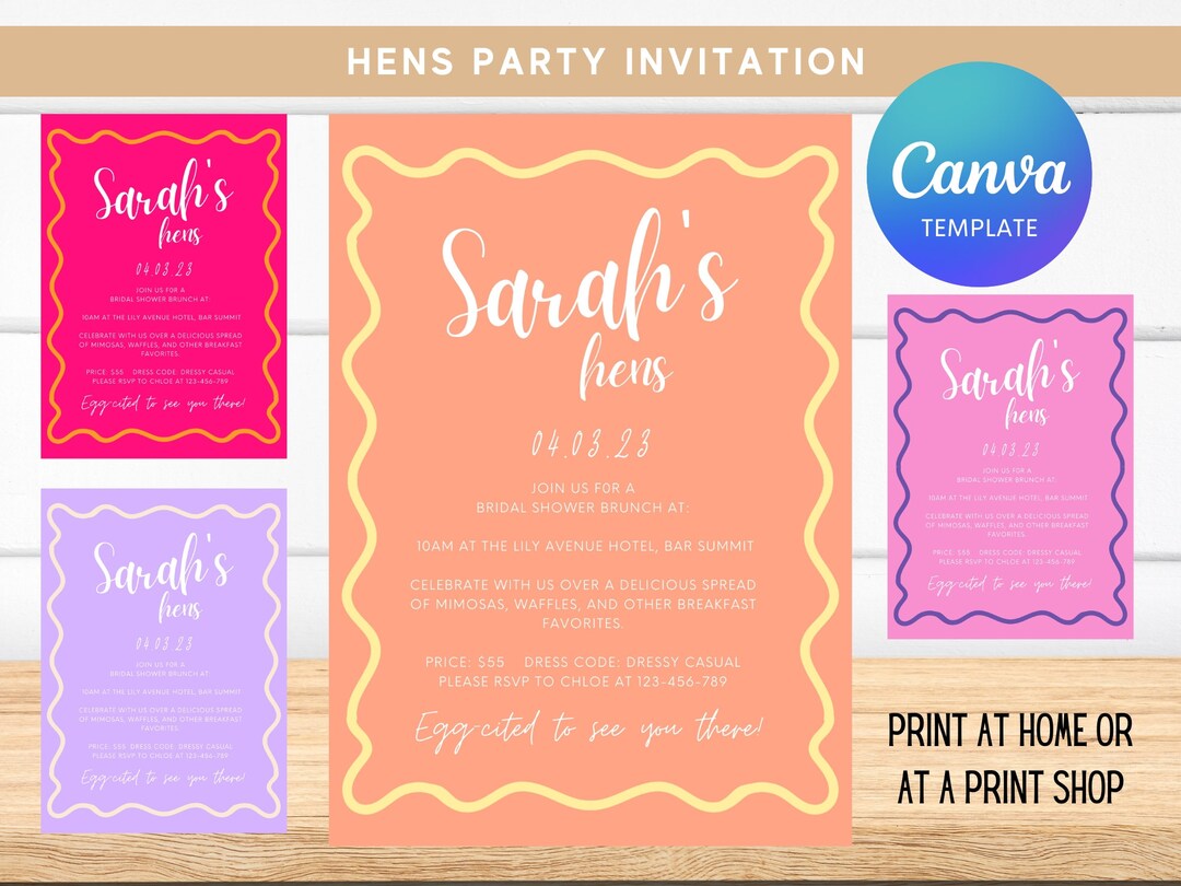 Wavy Hens Party Invitation, Bridal Shower Invitation, Modern Waves ...