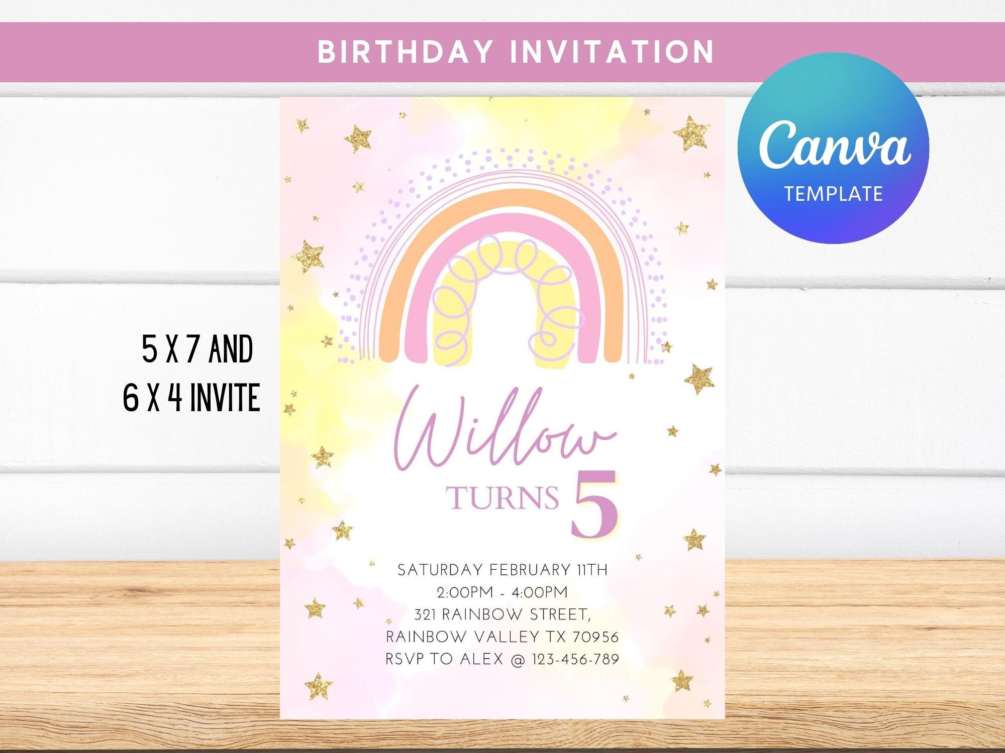 Rainbow Birthday Invitation, Rainbow Pastel Party Invitation, Girl ...