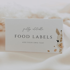 Giraffe Food Card Template, Safari Food Labels, Tent Cards, Birthday ...