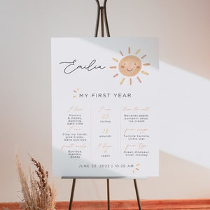 Editable Sun First Birthday Milestones Sign, Sunshine 1st Birthday Sign ...