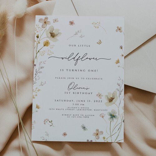 Wildflower Birthday Invitation Template Editable Wildflower - Etsy