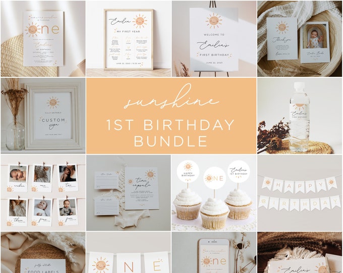 Sunshine Birthday Bundle Set, Sun Birthday Bundle, Our Little Sunshine ...
