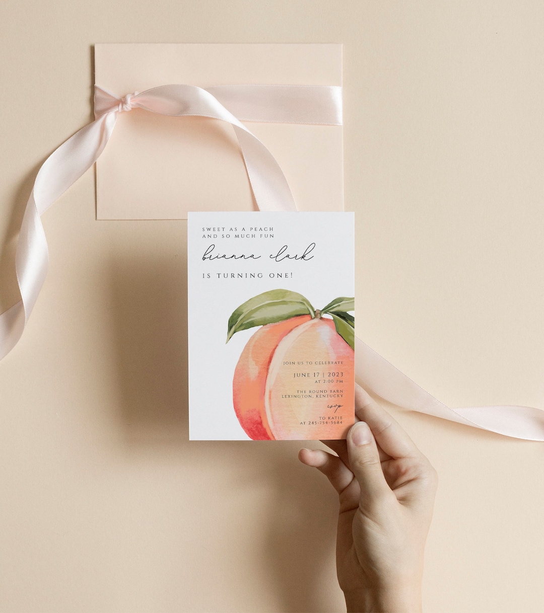 Peach Birthday Invitations, editable Peach Birthday Invitation, sweet ...