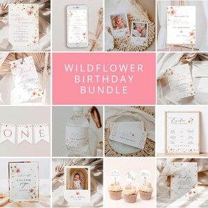 Pink Wildflower Birthday Invitation Bundle, Flower First Birthday ...
