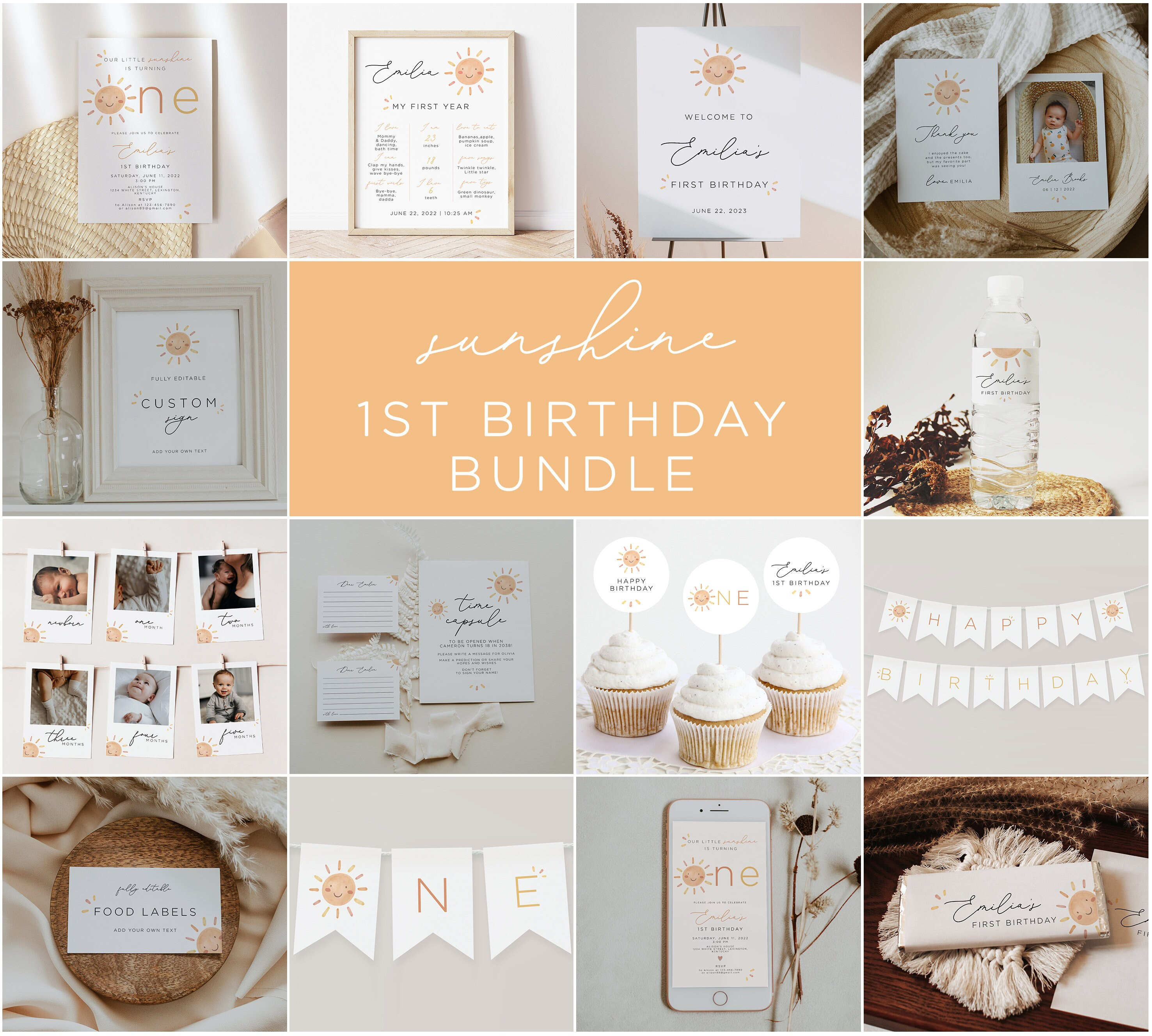 Sun Birthday Invitation Bundle, First Trip Around the Sun, 1st Sunshine ...