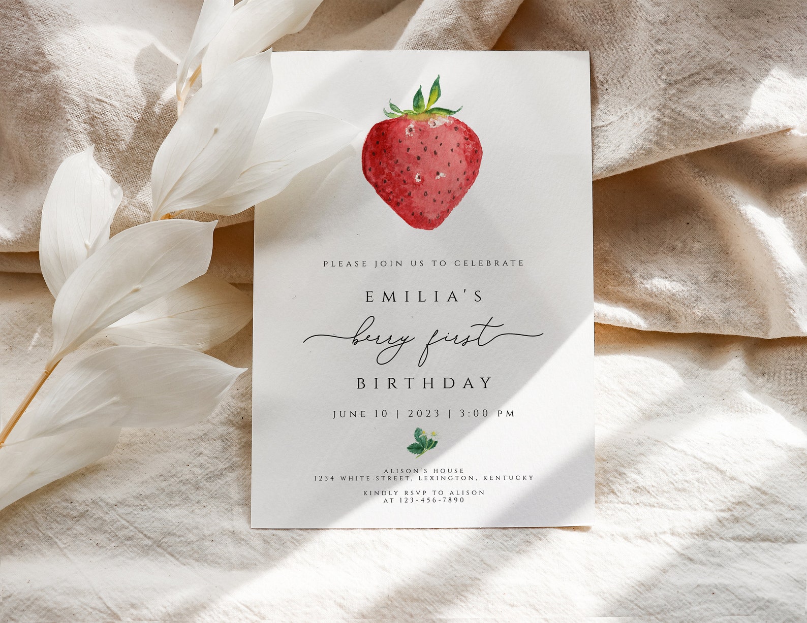 Strawberry Birthday Invitation Template Berry First Birthday - Etsy