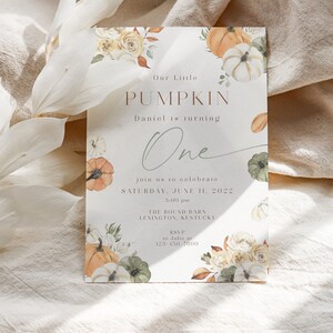 Pumpkin First Birthday Invitation Template, Our Little Pumpkin 1st ...
