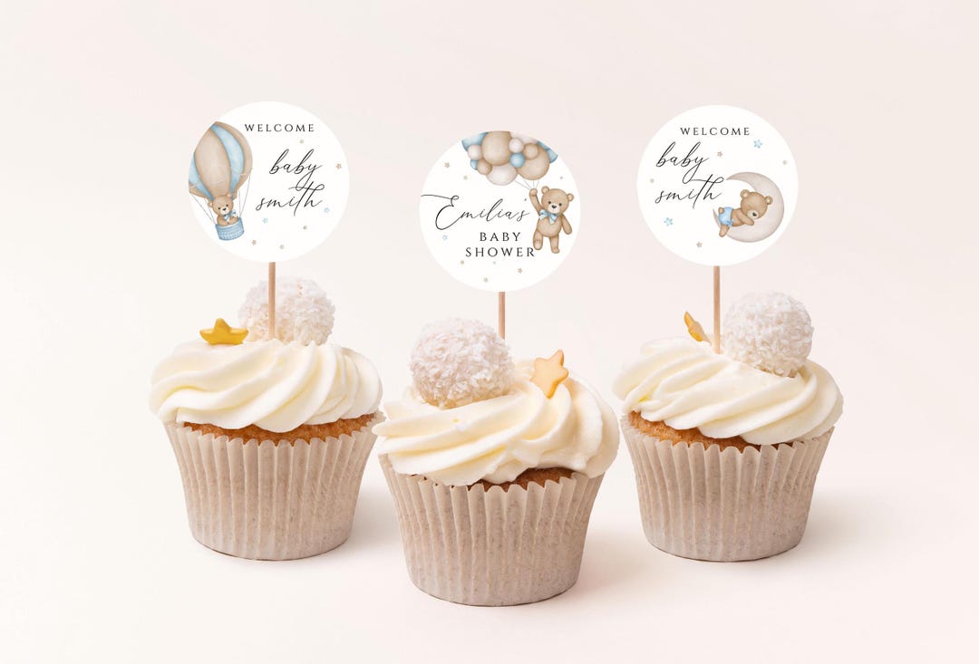 Brown Bear Balloon Baby Shower Cupcake Toppers, Bearly Wait Cupcake ...