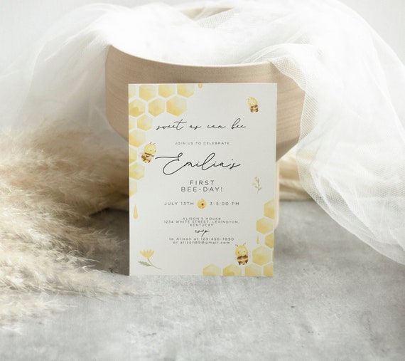 Editable Bee Birthday Invitation Template Bee 1st Birthday - Etsy