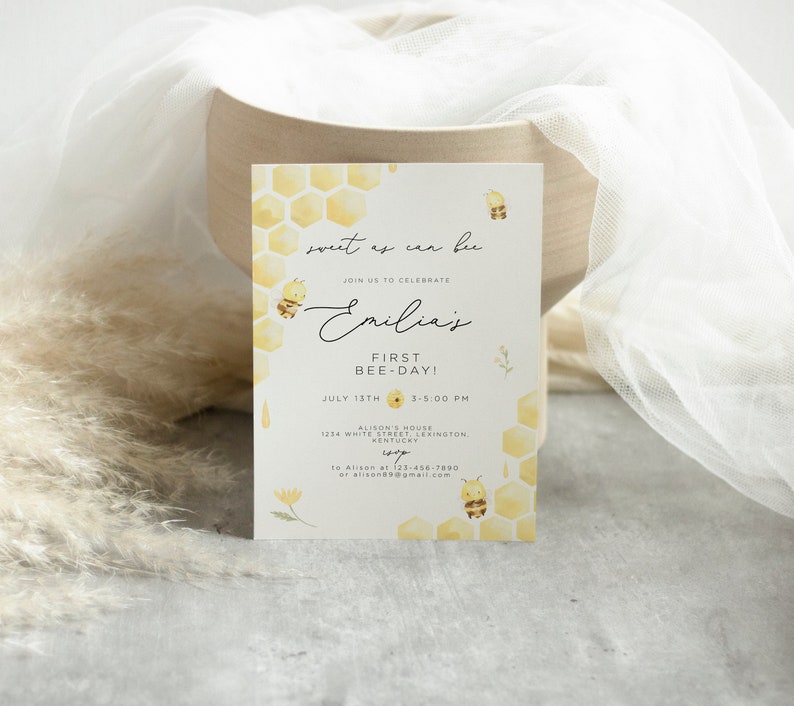Editable Bee Birthday Invitation Template Bee 1st Birthday - Etsy