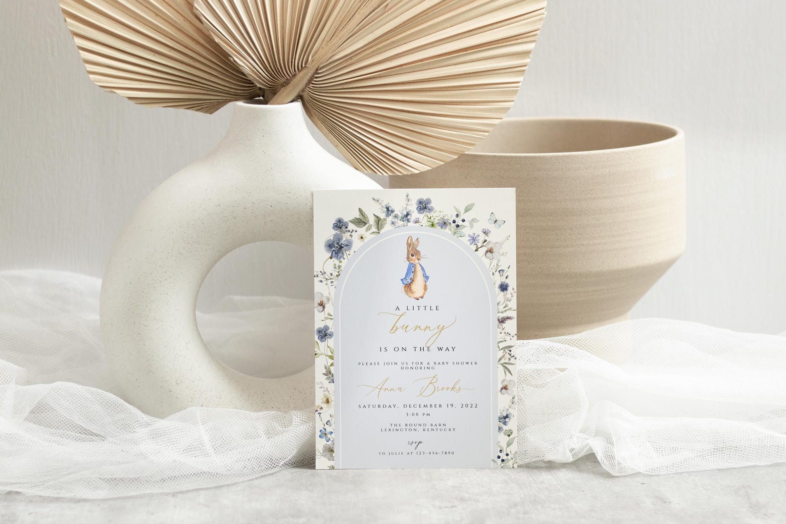 Peter Rabbit Baby Shower Blue Arch Invitation, Classic Peter Rabbit ...