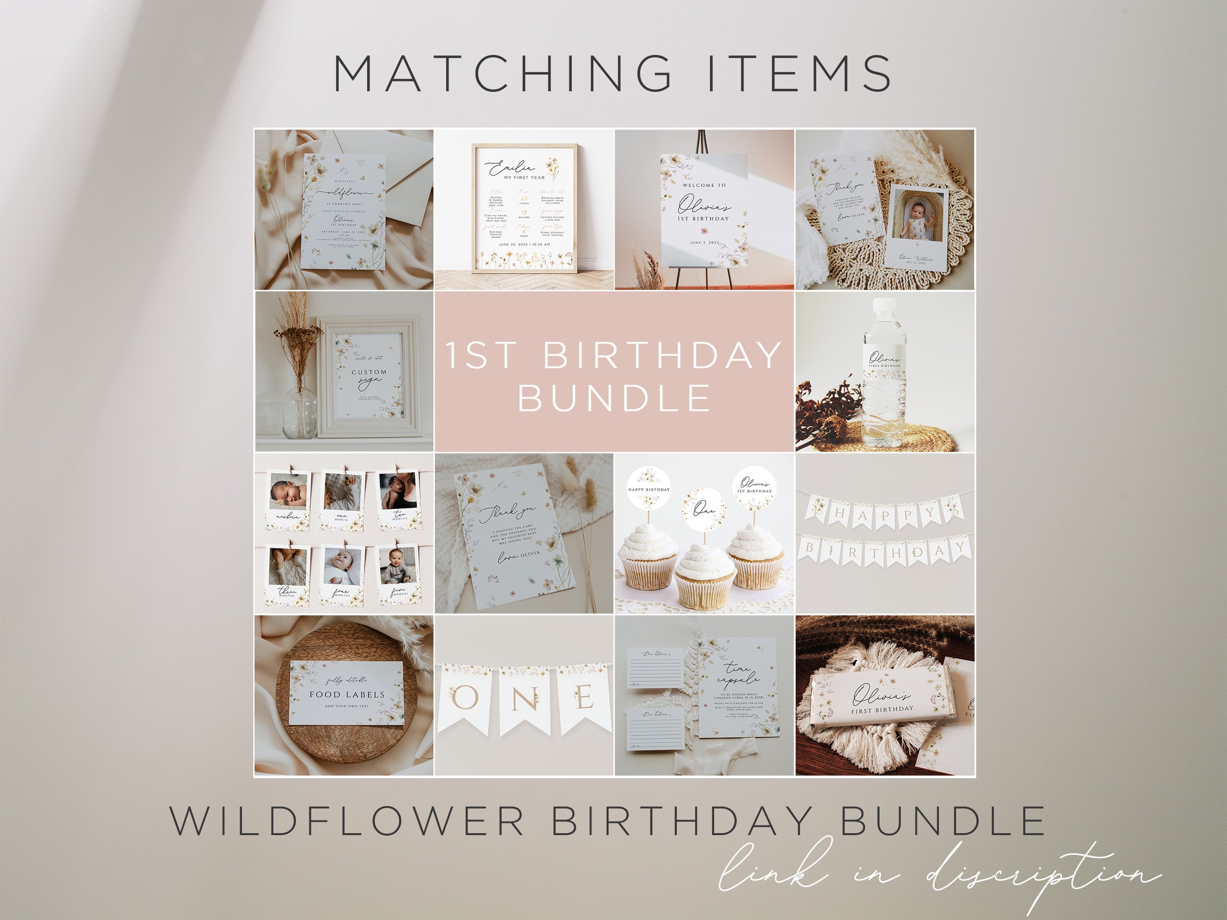 Wildflower Banner Template, wildflower Happy Birthday Banner, 1st ...