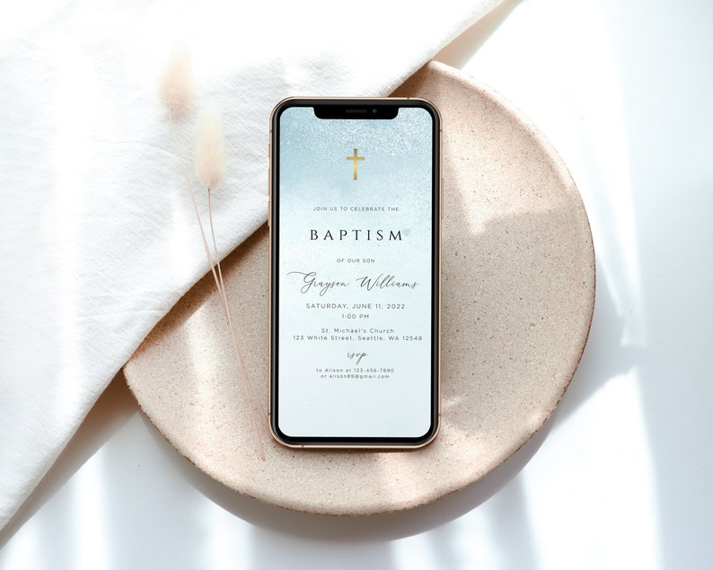 Digital Baptism Invitation Boy Electronic Baptism Text - Etsy