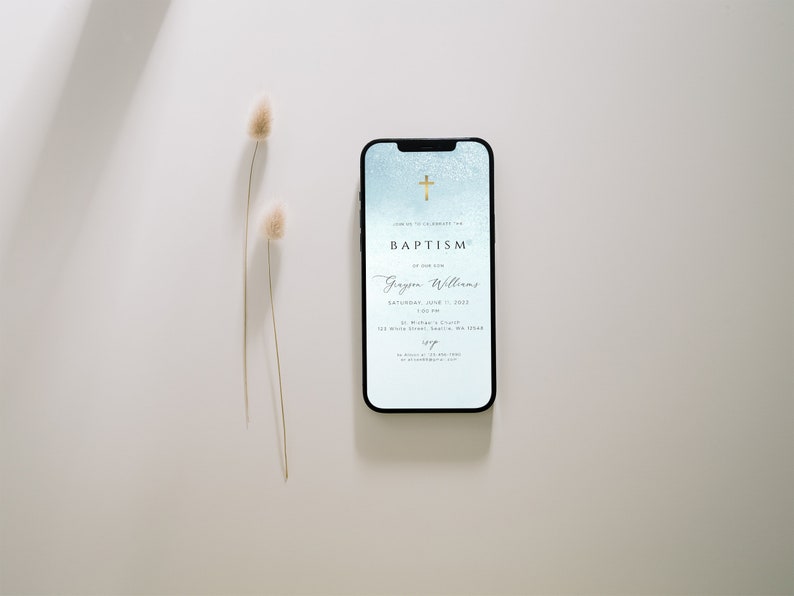 Digital Baptism Invitation Boy Electronic Baptism Text - Etsy