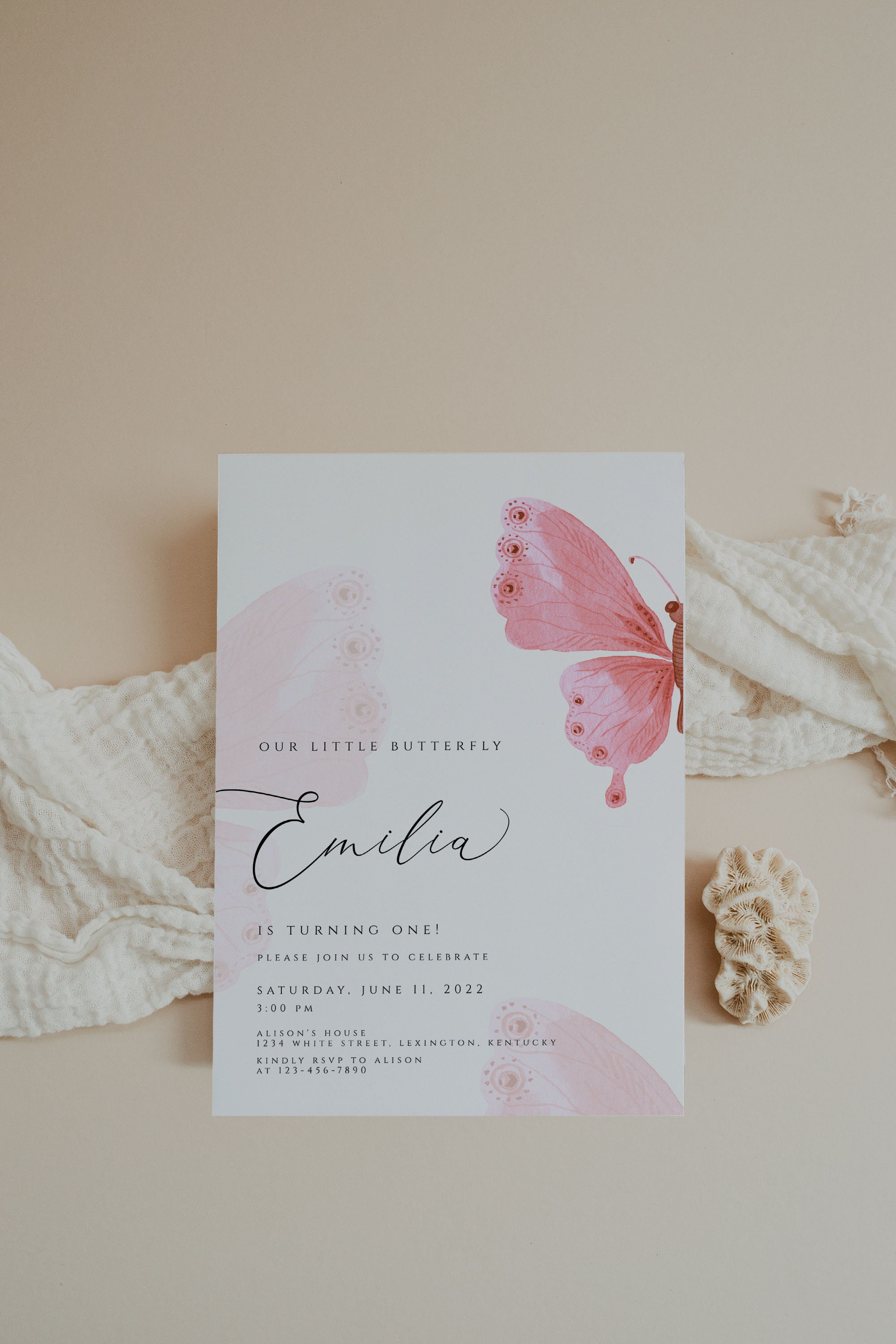 Pink Butterfly Birthday Invitation Simple Butterfly - Etsy