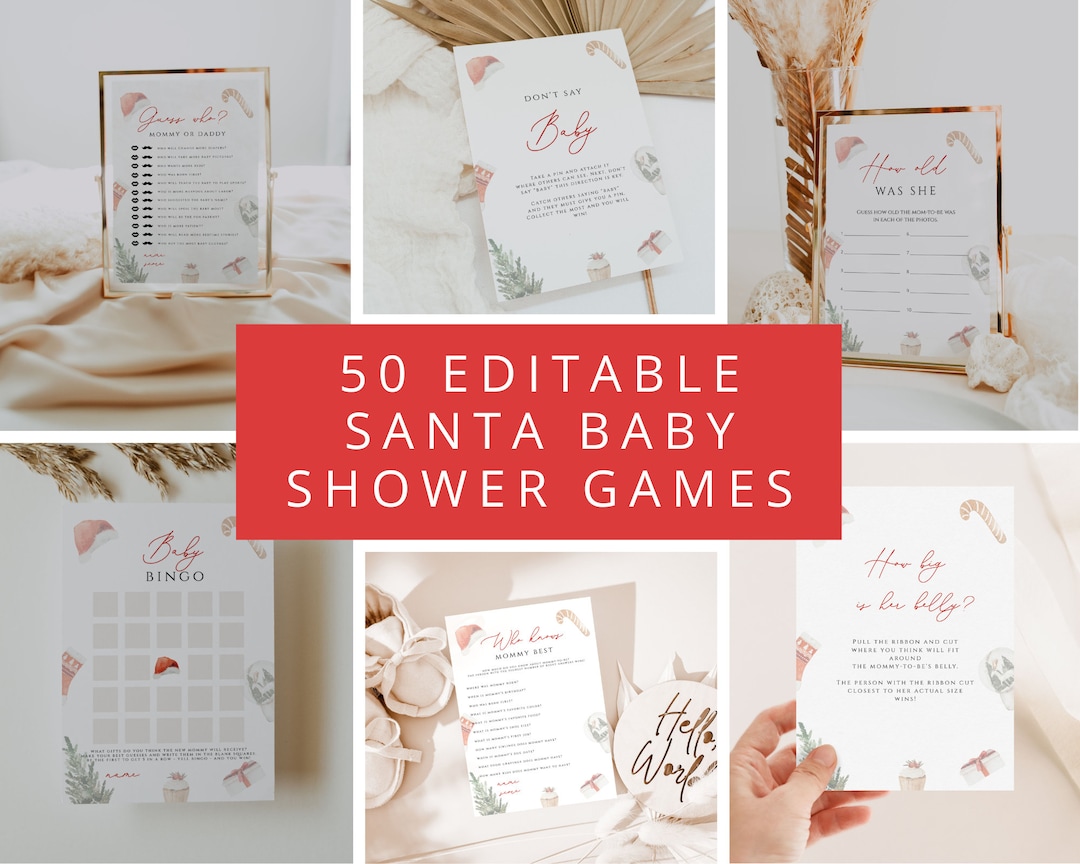 50 Editable Santa Baby Shower Games, Christmas Baby Shower Games ...