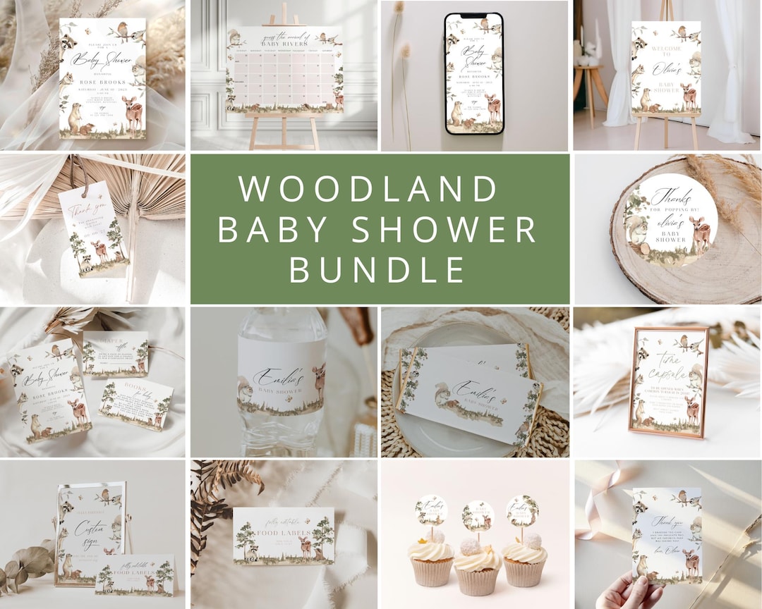 Woodland Baby Shower Bundle, Forest Animals Baby Shower Bundle, a ...