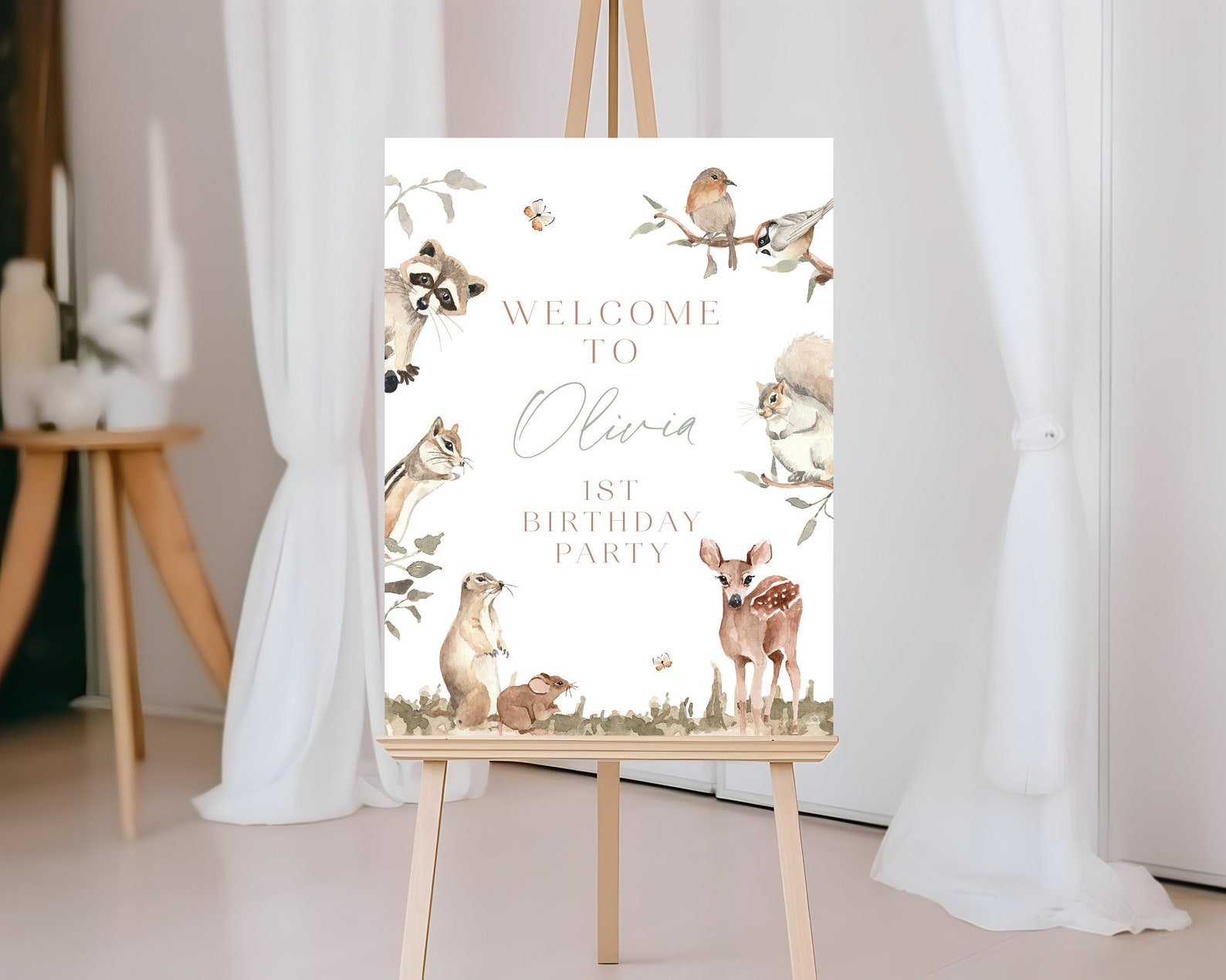 Woodland Animals Welcome Sign, EDITABLE Wild One Birthday Welcome Sign ...