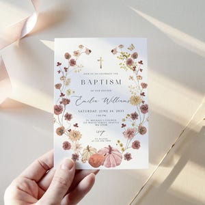 Fall Autumn Baptism Invitation Blush Pink Baptism Invitation Template ...