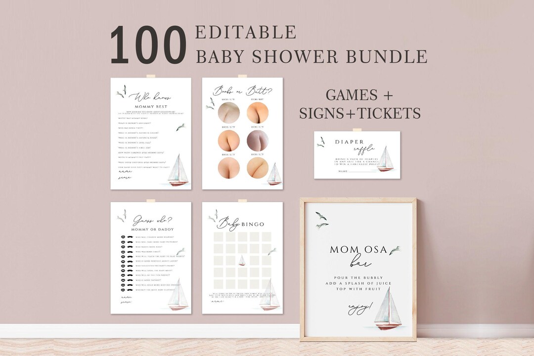 100 Editable Nautical Baby Shower Games, Ahoy It's a Boy Baby Shower ...
