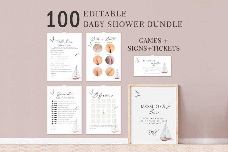 100 Editable Nautical Baby Shower Games, Ahoy It's a Boy Baby Shower ...