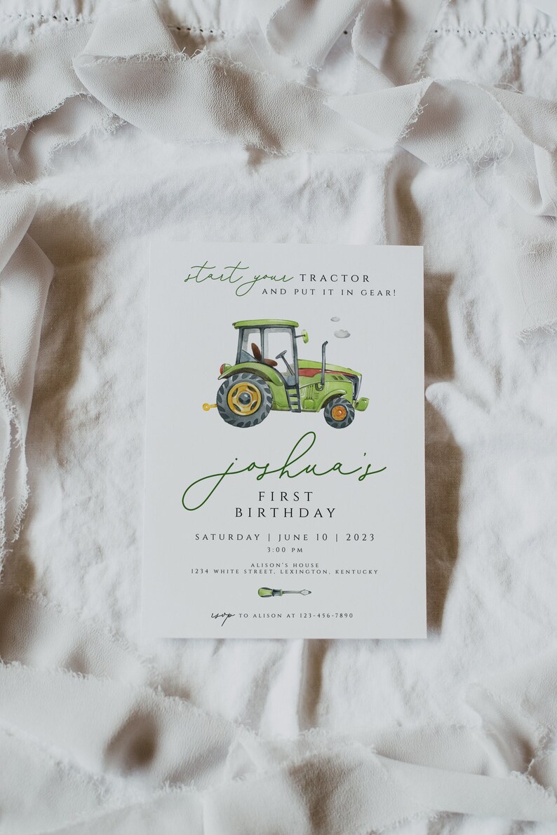 Green Tractor Invitation Tractor Birthday Party Invitation Boy - Etsy