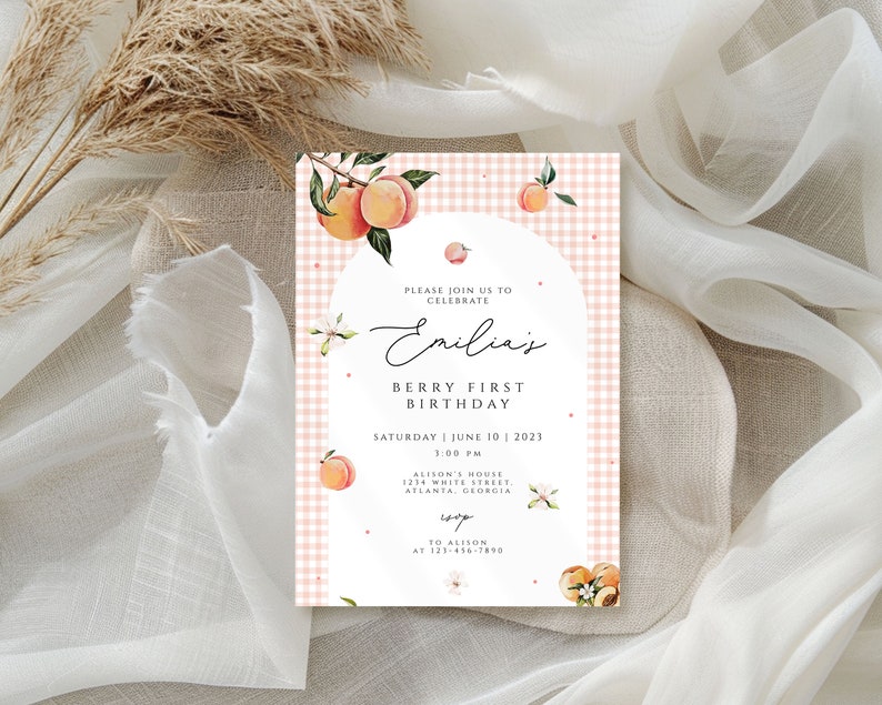 Peach Birthday Invitation, Sweet Peach Birthday Invite, Little Peach ...