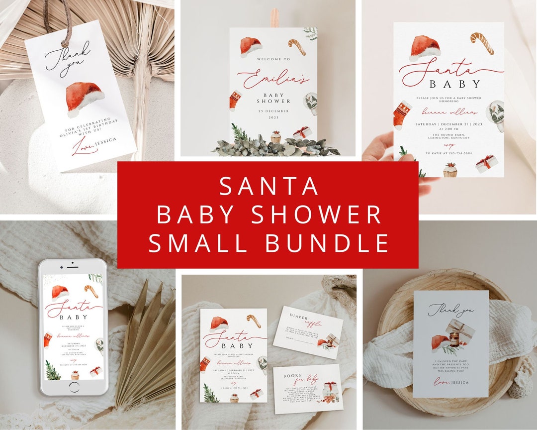 Santa Baby Shower Invitation Bundle, Winter Christmas Baby Shower, Xmas ...