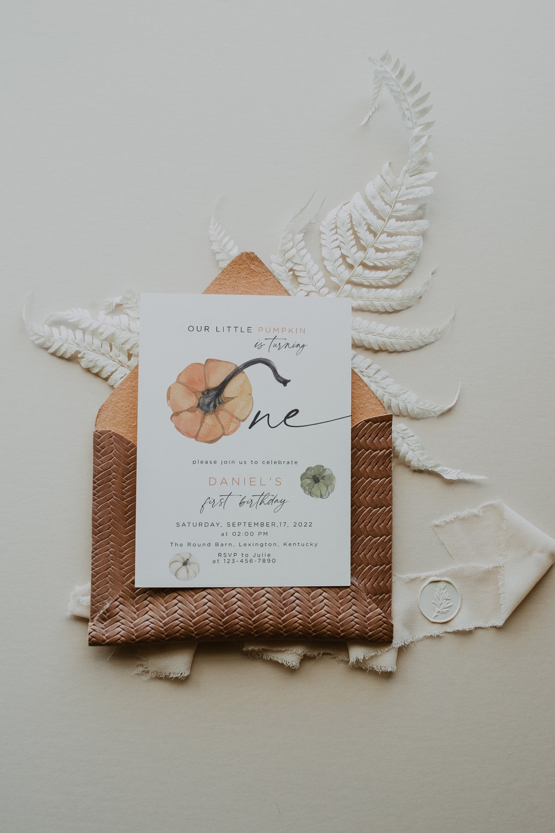 Pumpkin First Birthday Invitation Template, Our Little Pumpkin 1st ...