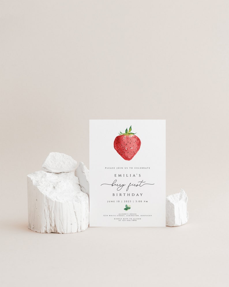 Strawberry Birthday Invitation Template Berry First Birthday - Etsy