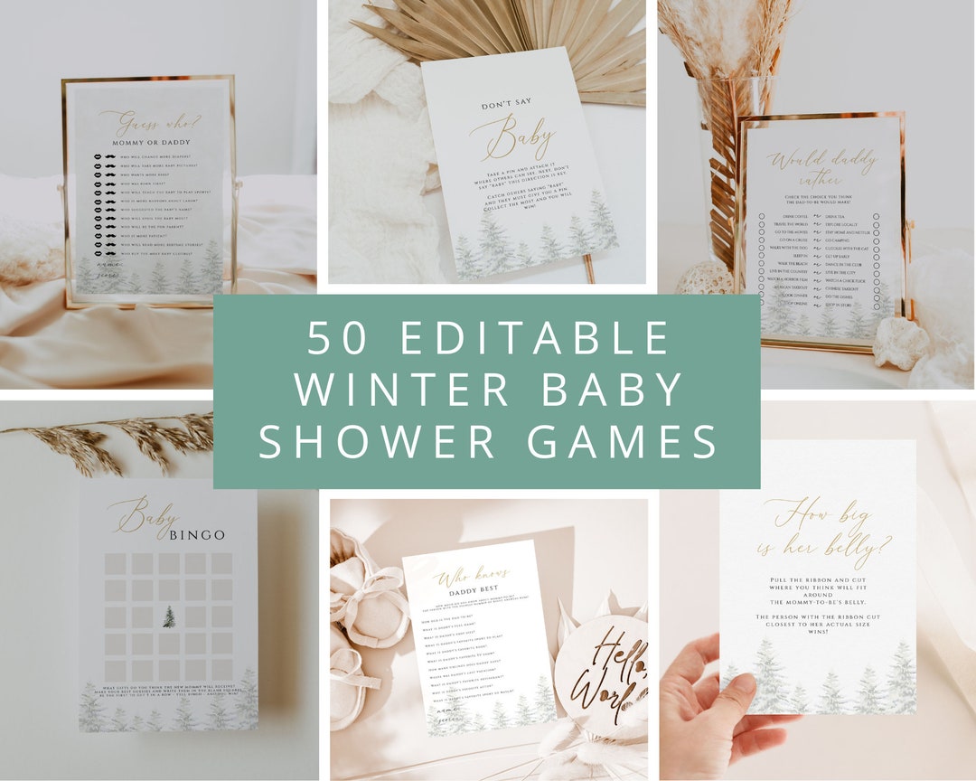 50 Editable Winter Baby Shower Games, Christmas Baby Shower Games ...