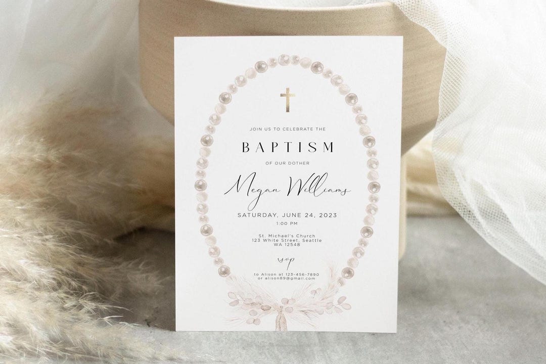 Pearl Baptism Invitation, Simple Baptism Invitation, Minimalist Holy ...