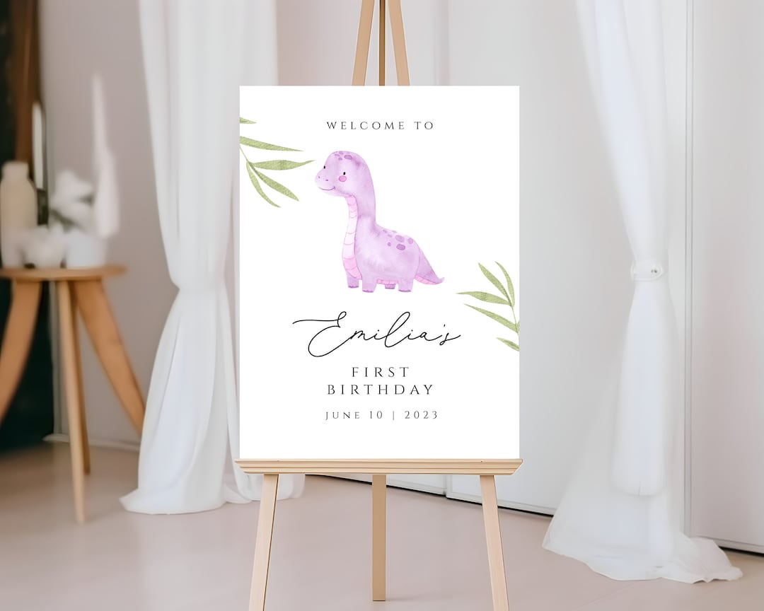 Pink Dino Welcome Sign, Dino Birthday Welcome Sign, Girl Dinosaur ...