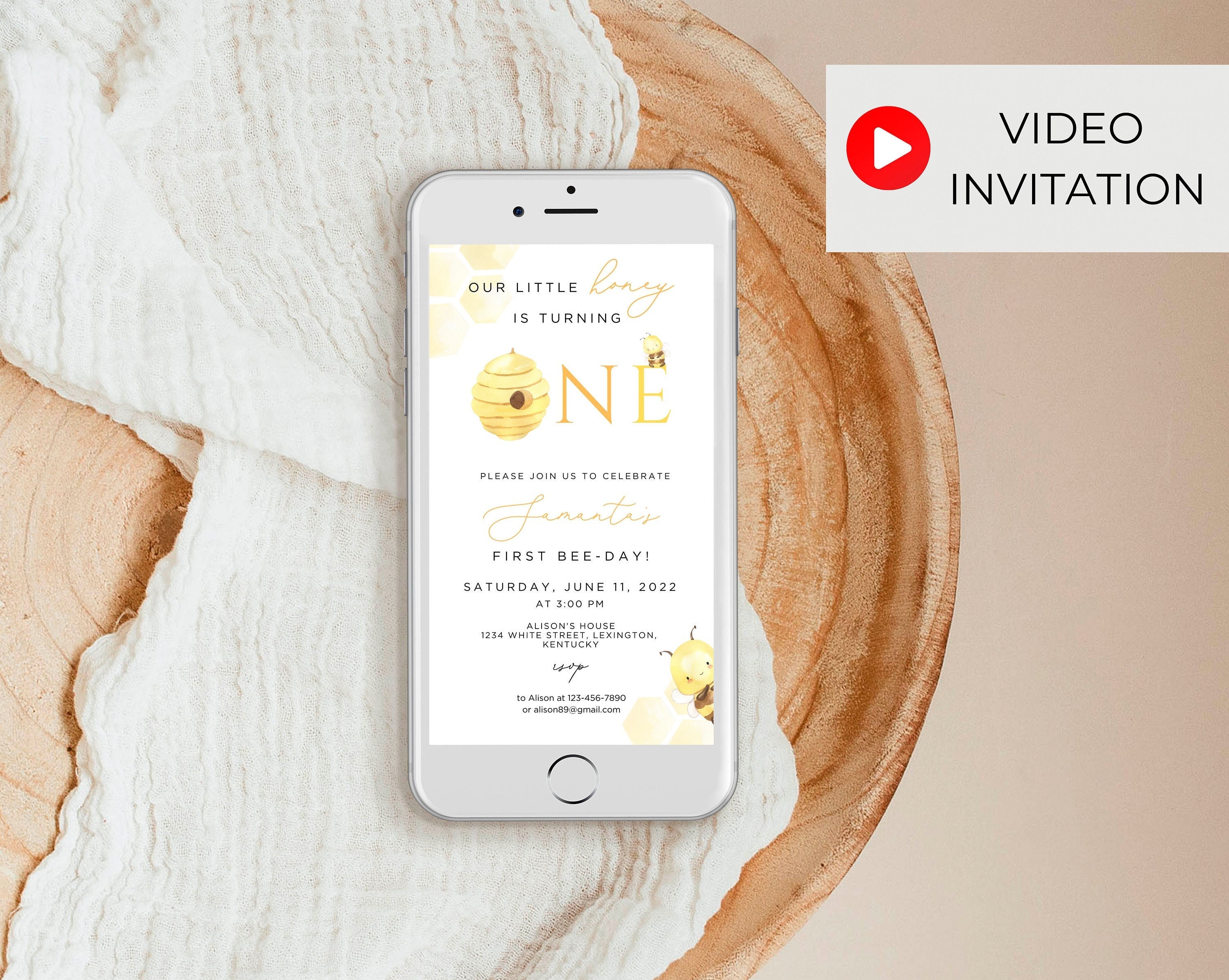 First Bee Day Video Invitation Electronic Bee Birthday - Etsy