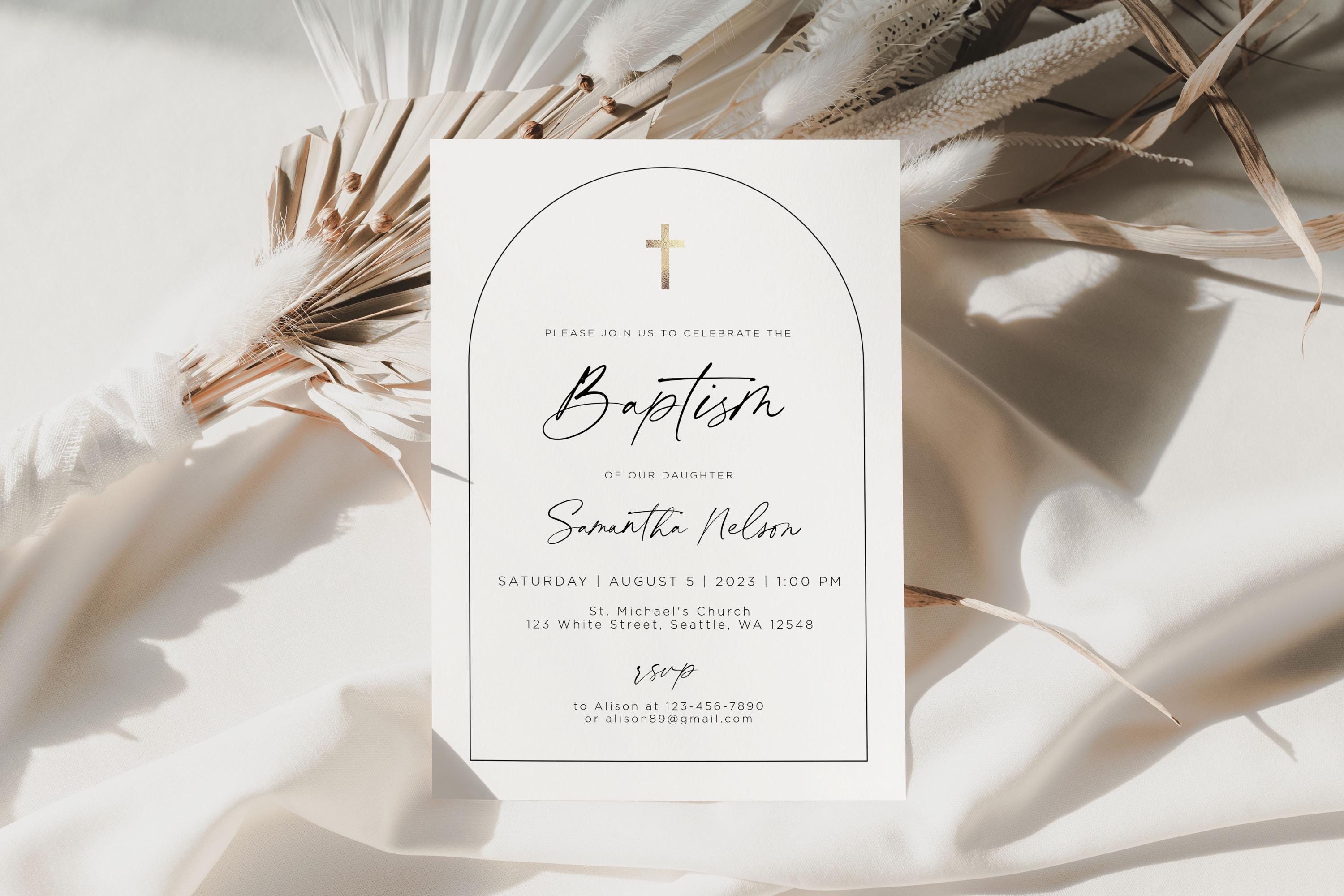 Minimalist Baptism Invitation Template, Modern Arch Baptism Invite ...