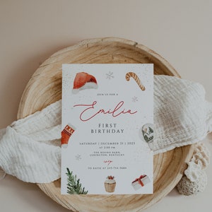 Christmas First Birthday Invitation, Holiday First Birthday Invite ...