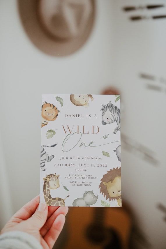 Safari First Birthday Invitation Wild One Invitation 1st - Etsy