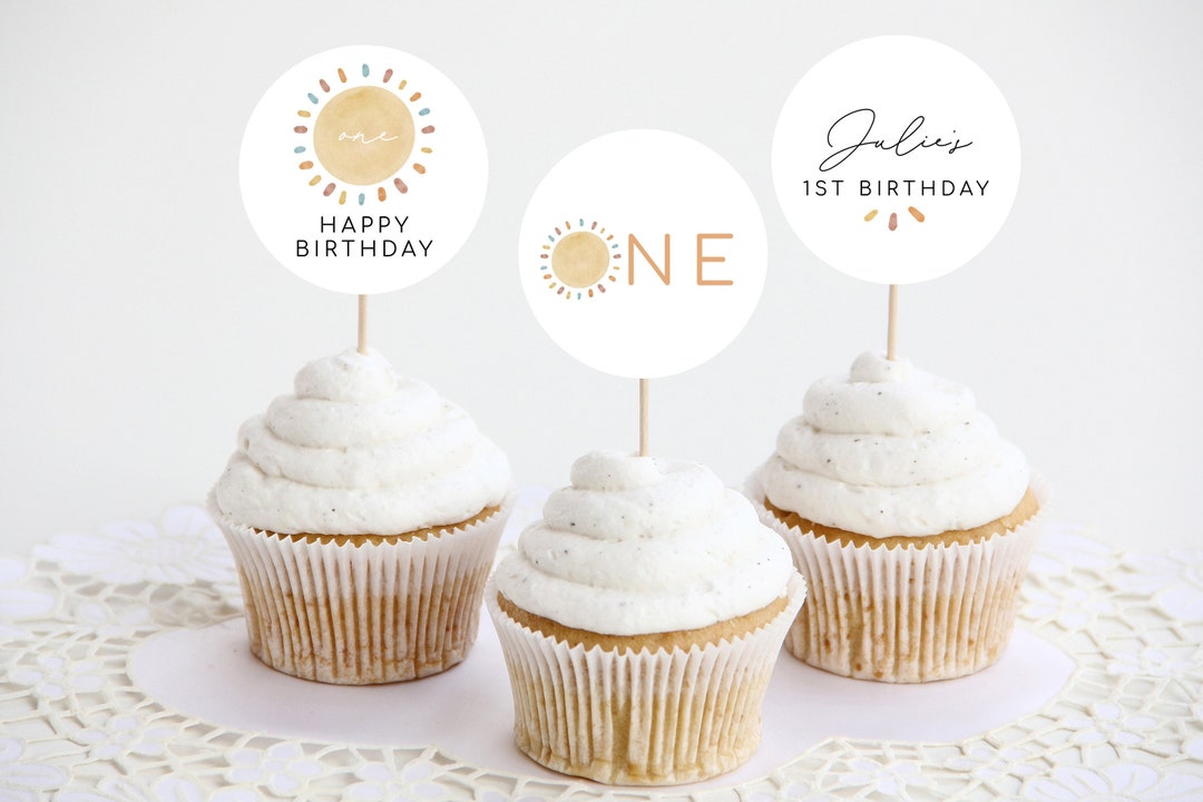 Editable Sunshine Birthday Cupcake Toppers Sun Cupcake - Etsy