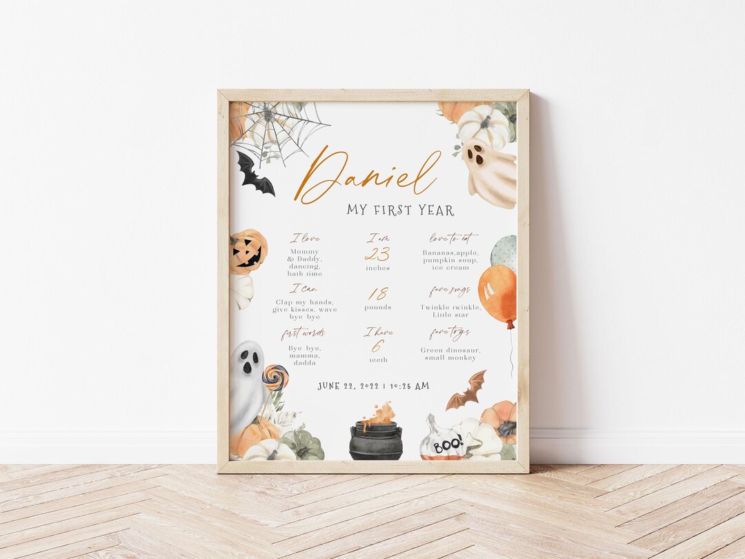 Spooky One Milestone Board, Halloween Kids Birthday Milestone Poster ...