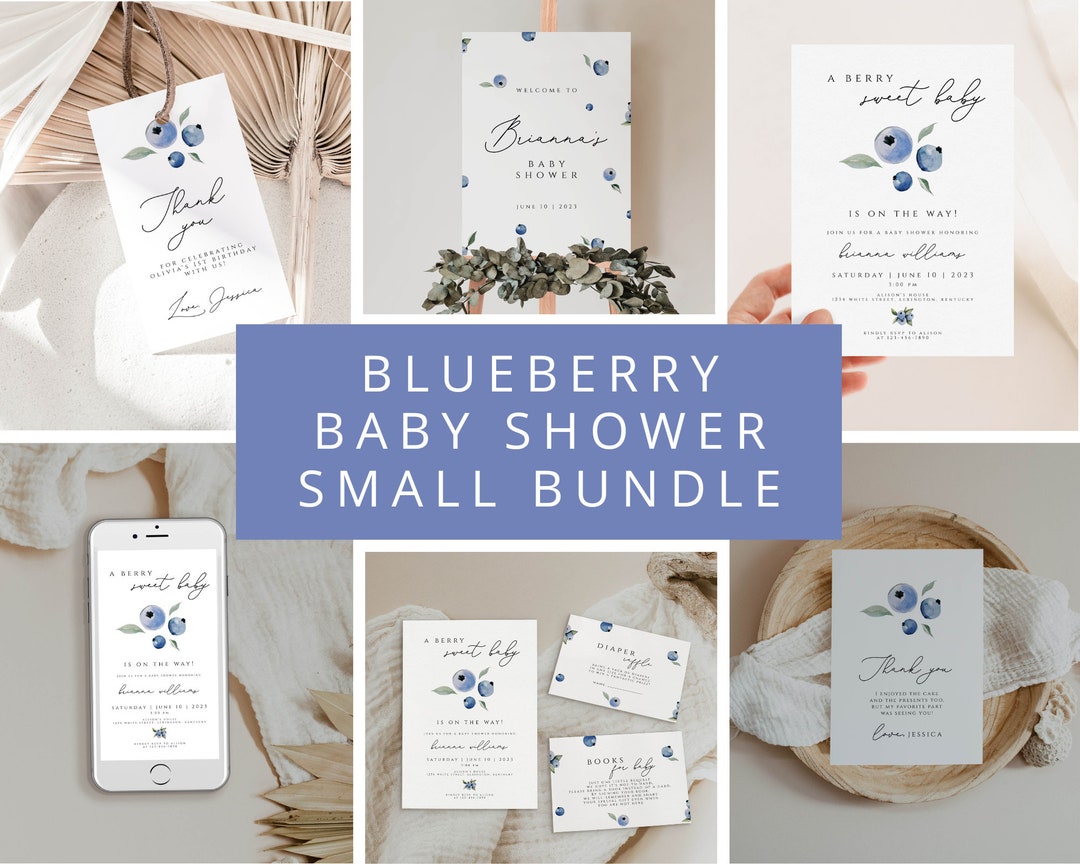 Blueberry Baby Shower Invitation Bundle, A Berry Sweet Baby is on the ...