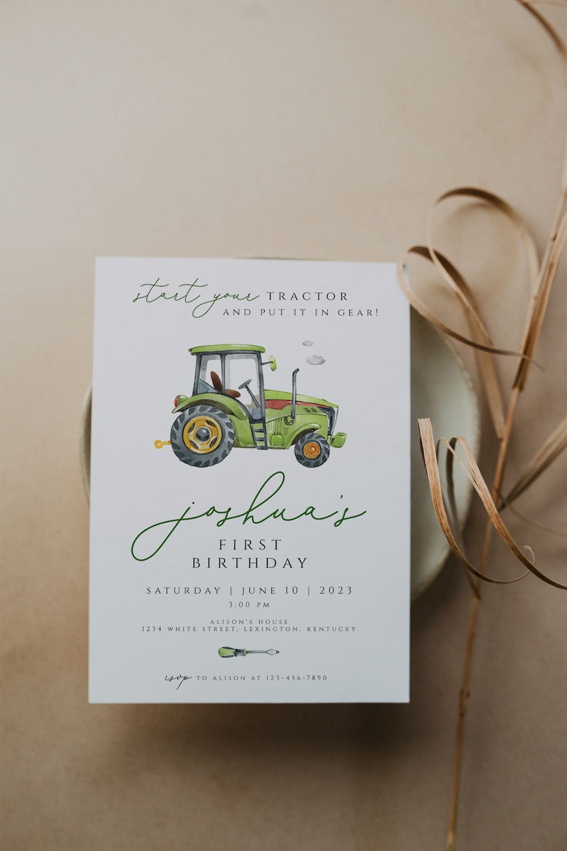 Green Tractor Invitation Tractor Birthday Party Invitation Boy - Etsy