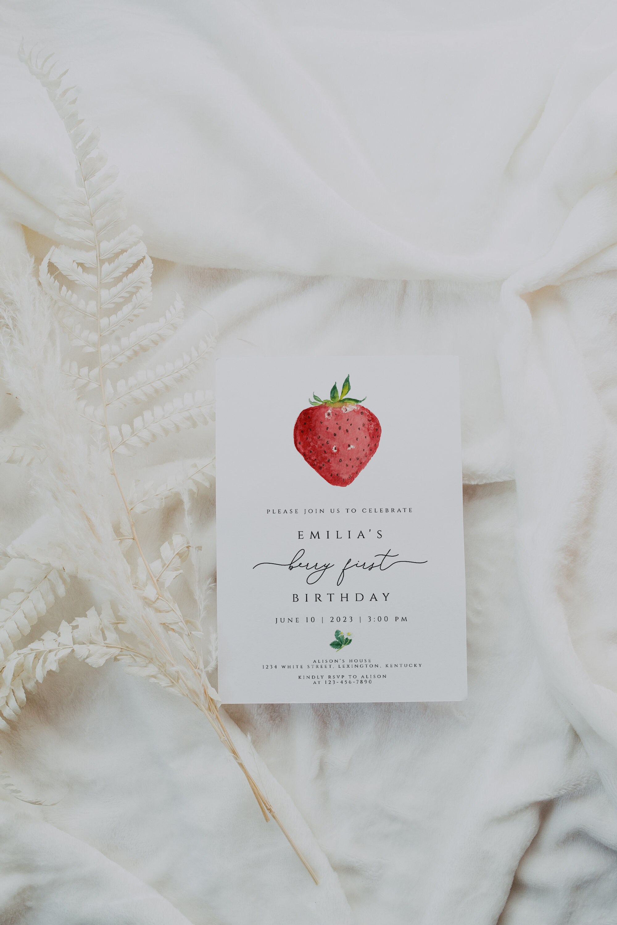 Strawberry Birthday Invitation Template, Berry First Birthday ...