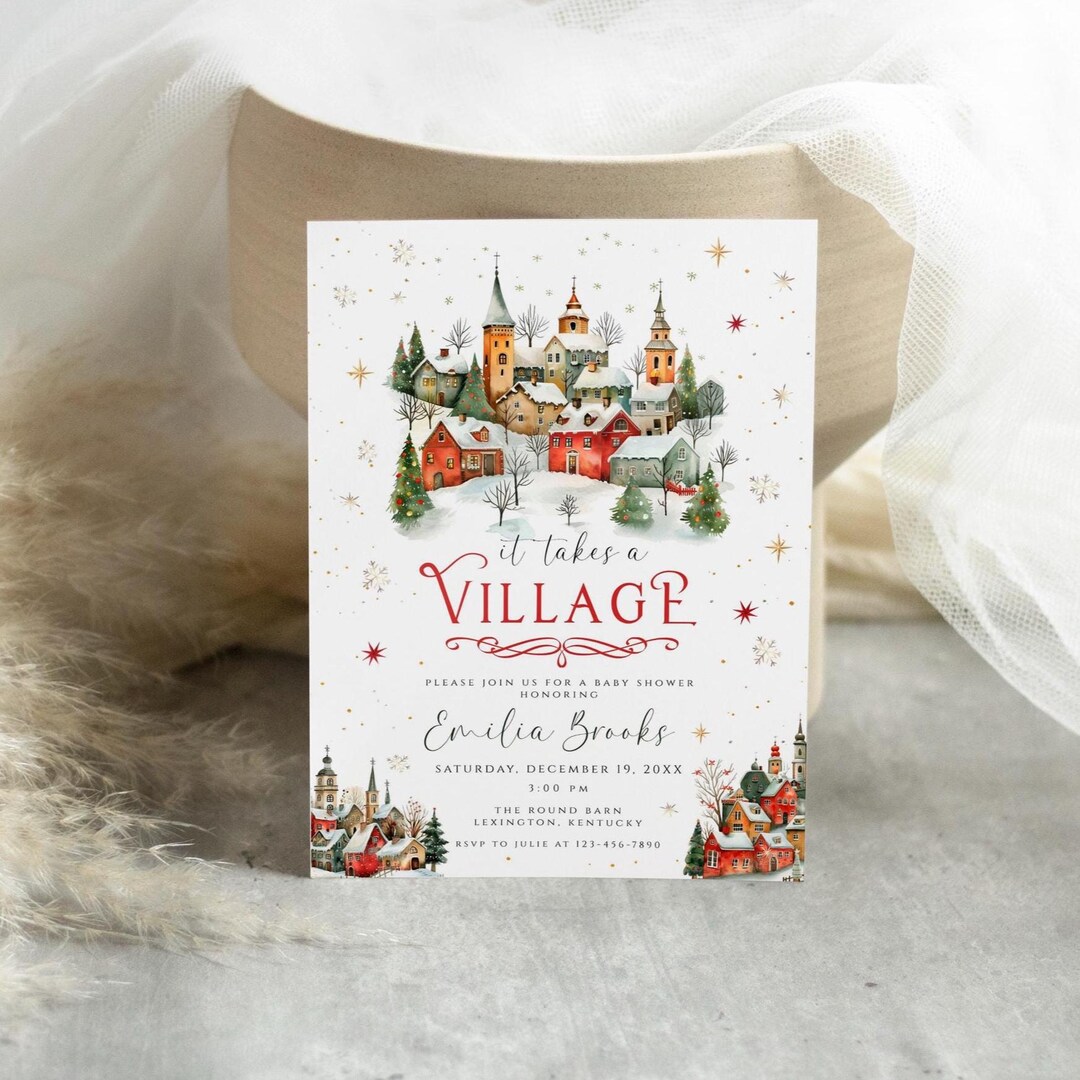 It Takes a Village Baby Shower Invitation, Christmas Village Baby ...