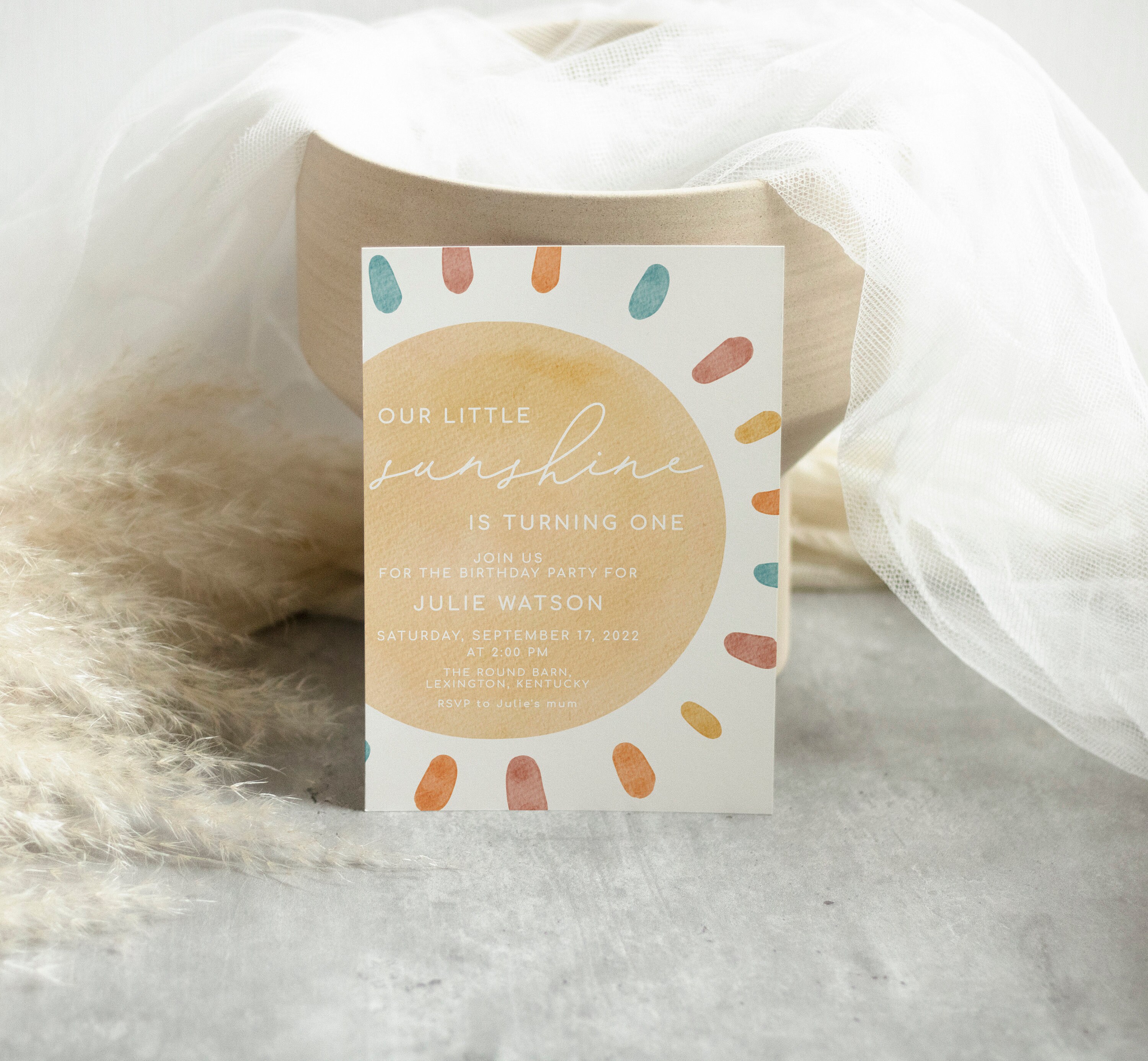 Editable Sunshine Birthday Invitation Template, Our Little Sunshine 1st ...